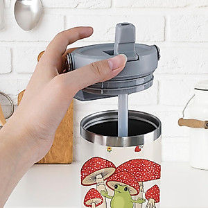 Unyopsa Frog Tumbler with Handle Thermal Insulated Mushroom Water Bottle 30oz Flip Straw Cute Frog Themed Gifts