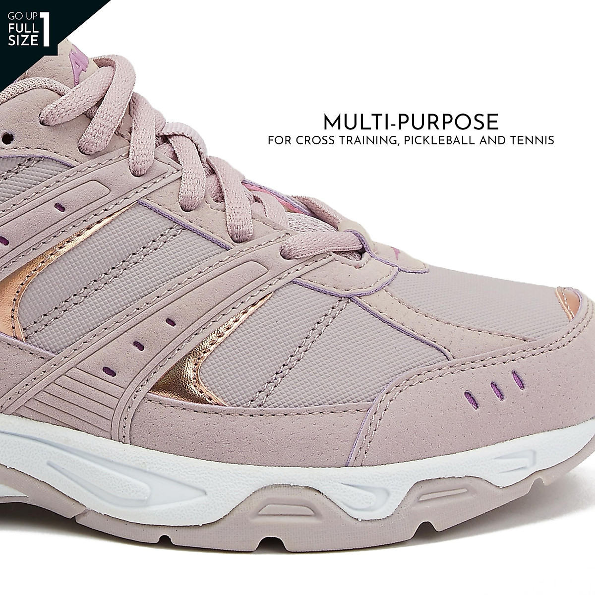 Avia Verge Womens Sneakers - Tennis, Court, Cross Training, or Pickleball Shoes for Women, 7.5 Medium, Light Purple/Multicolor/Light Purple