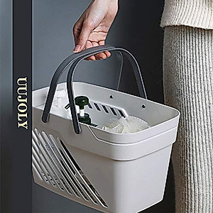 UUJOLY Plastic Organizer Storage Baskets with Handles Storage Bins Organizer for Bathroom and kitchen Shampoo, Body Wash, Shower Essentials, Makeup (Gray)