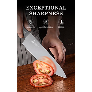 TUO Knife Block Set - 7 piece Kitchen Knife Set with Wooden Block, Kitchen Chef Knife Set - Ergonomic Pakkawood Handle - German HC Steel - BLACK HAWK SERIES with Gift Box