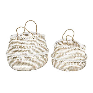 Deco 79 Seagrass Handmade Decorative and Functional Storage Basket Patterned Basket Organizer with Handles, Set of 2 Basket for Storage 17", 14"H, Brown
