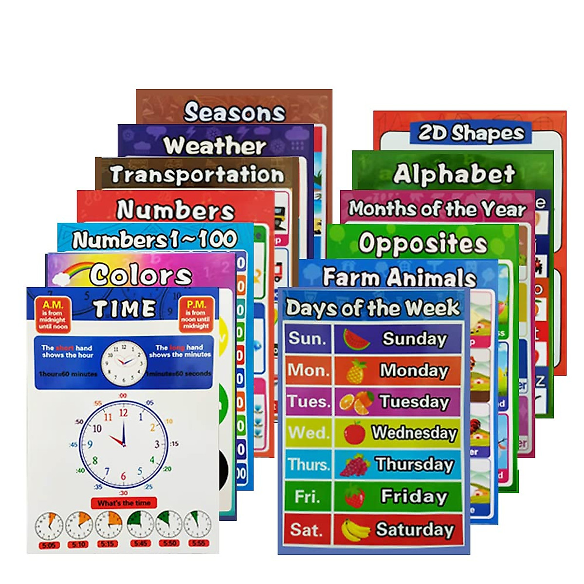 Math Educational Posters for Kids,Laminated Math Charts with Tape for Children Kids Homeschool Elementary and Middle School Teach,Multiplication Table,Addition,Place Value,Shapes,Fractions (13 Pack)