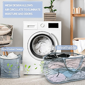 Hotipine 2PCS Mesh Laundry Hamper,Collapsible Laundry Baskets,75L Large Foldable Dirty Laundry Clothes Hamper Storage Basket Horizontal with Side Pocket&carry Handle for Home Travel grey Emerald