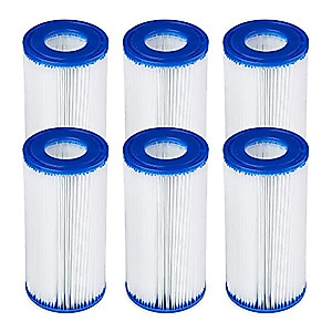 Bestway 58012E Type III/A Outdoor Swimming Pool Filter Pump Cartridge Replacement 4.2"x8" for Use in 500/800/1500 Gallon Filter Pumps (6 Pack)