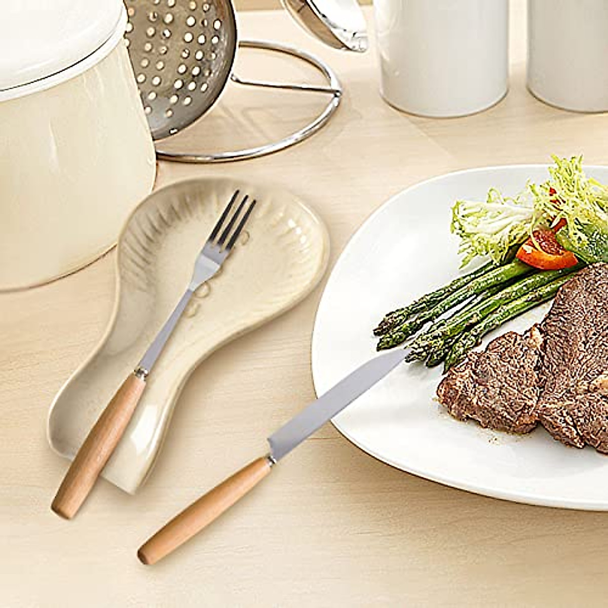 Spoon Rest,MEKY Spoon Rest for Stove Top, Farmhouse Spoon Rest for Kitchen, Safe Dishwasher, Anti-scratch Coffee Spoon Rest, Heat-Resistant Cooking Utensil Rest-Wheat Color