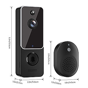 SJCODE Smart Video Doorbell Security Camera Outdoor Included Ring Chime, Wireless and Battery Powered, 2 Way Audio, Human Detection, Night Vision, Cloud Storage, for Indoor/Outdoor Surveillance