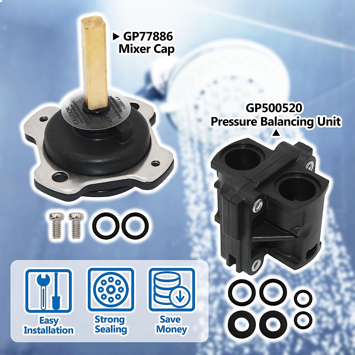 GP77886 Mixer Cap and GP500520 Pressure Balancing Unit Assembly Compatible with Kohler K-15701-K and K-15700-K mixing valve