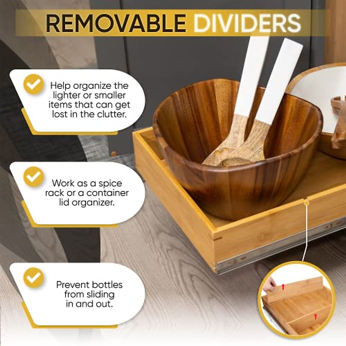 Fabsome Sliding Bamboo Cabinet Organizer - Kitchen & Pantry