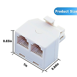 Phone Splitter 1 to 2, 2-Pack RJ11 6P4C Wall Jack Plug 1 to 2 Modular Adapter Converter