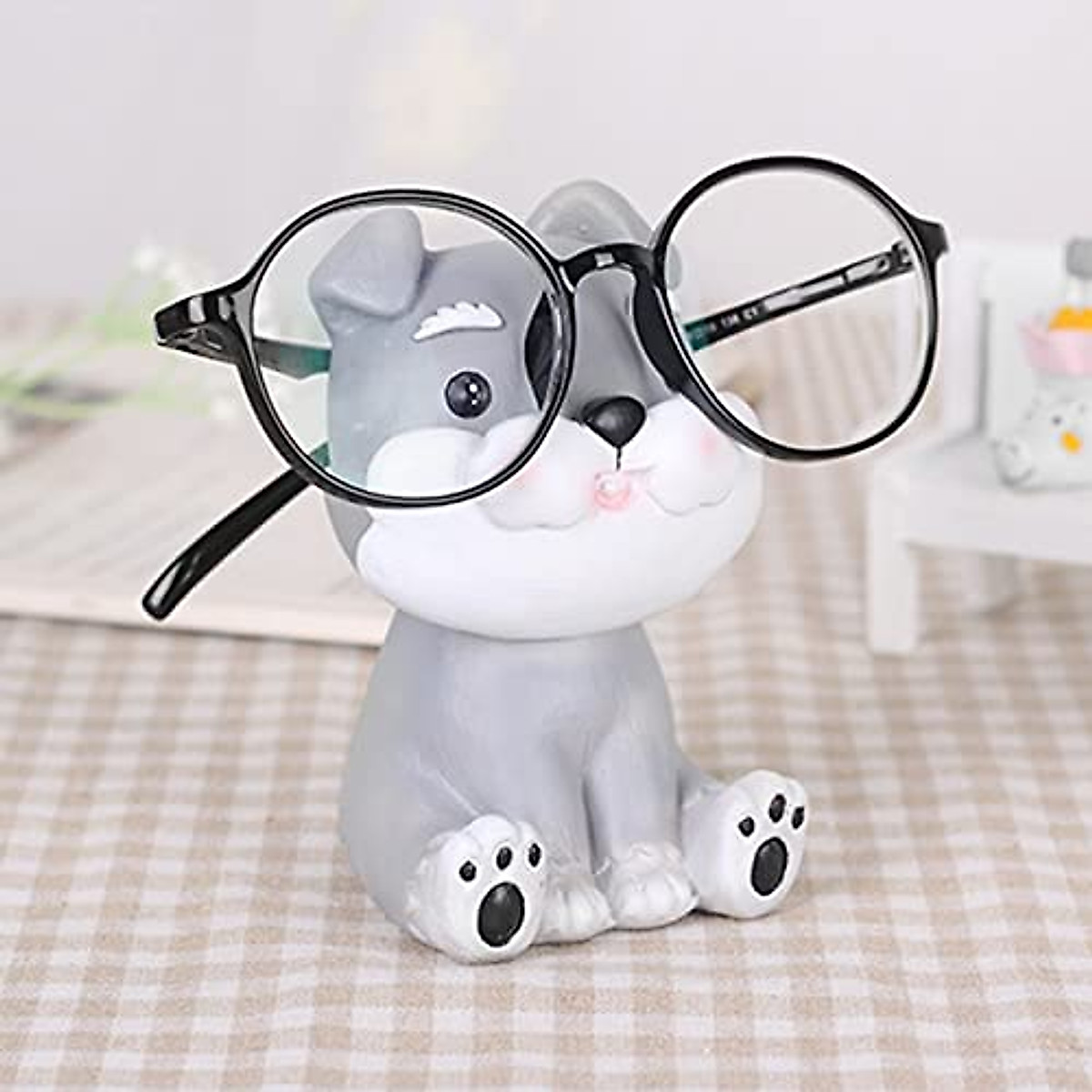 Sempoda Cute Animal Glasses Holder, Resin Funny Decorative Eyeglass Holder, Creative Dog Corgi Bulldog Pug Schnauzer Glasses Holder Stand for Home Office Desktop Decoration
