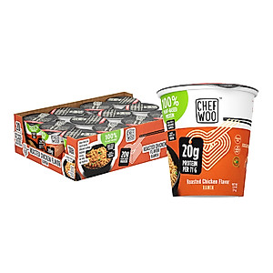CHEF WOO Roasted Chicken Ramen Cup Noodles (12 PACK), 20g of Plant-Based Protein |Vegan |Vegetarian |Halal |Kosher |Egg-Free |Dairy Free