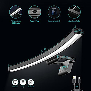 LYMAX Curved Monitor Light Bar: LED Computer Desk Lamp,Monitor Lamp with Remote,USB Screen Light,No Glare Task Lamp,Eye Caring Computer Light,Clip on Keyboard Light for Home Office Meeting Gaming