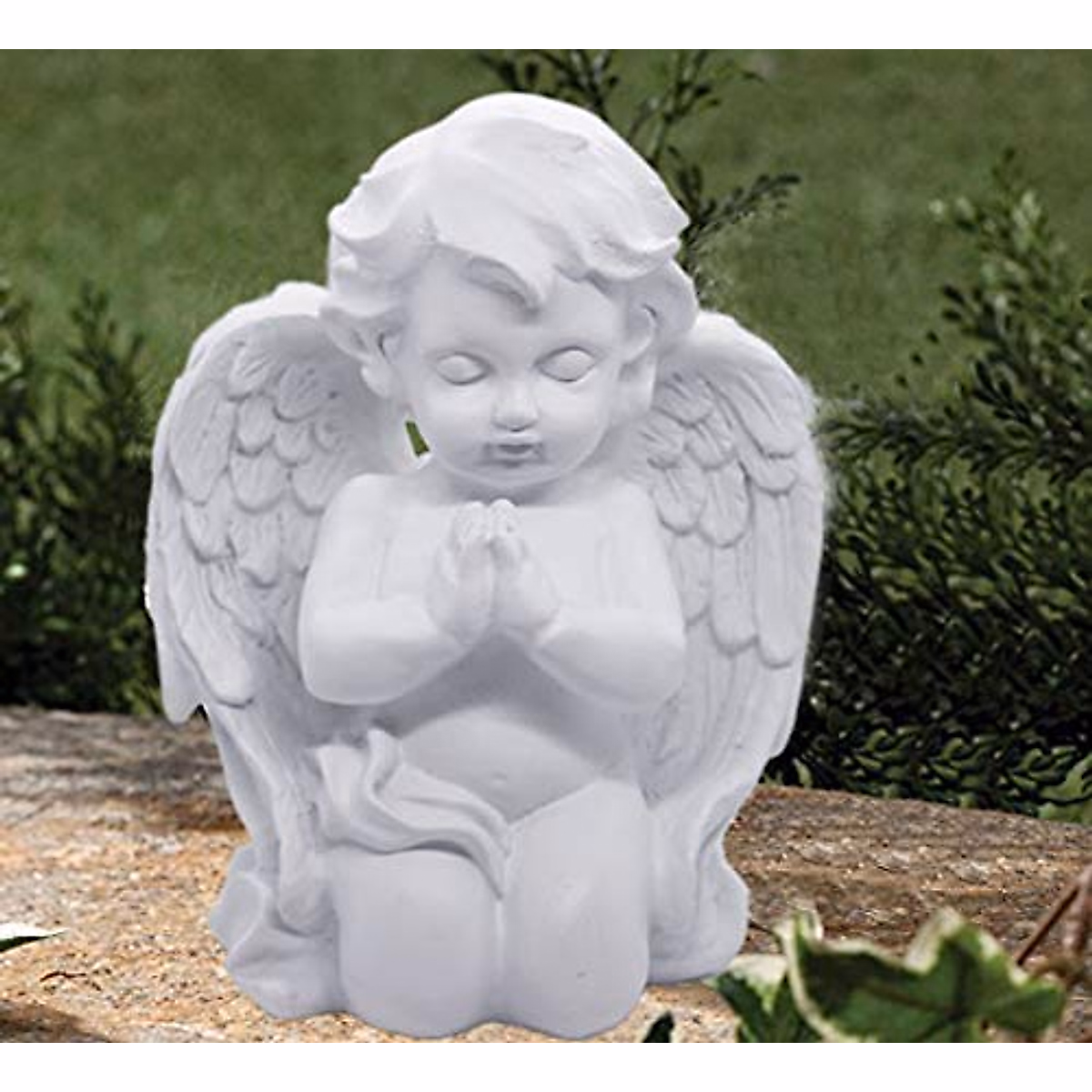 Kneeling Praying Cherub Angel Statue Figurine Indoor Outdoor Home Garden Guardian Decorative Church Boy Girl Baptism Wings Angel Statue Sculpture Memorial Statue, White, 6.25" x 5"