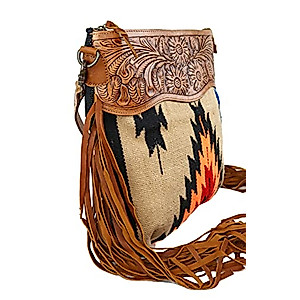 American Darling ADBGZ422A Tan Multi Colored Aztec Purse with Tooled Leather