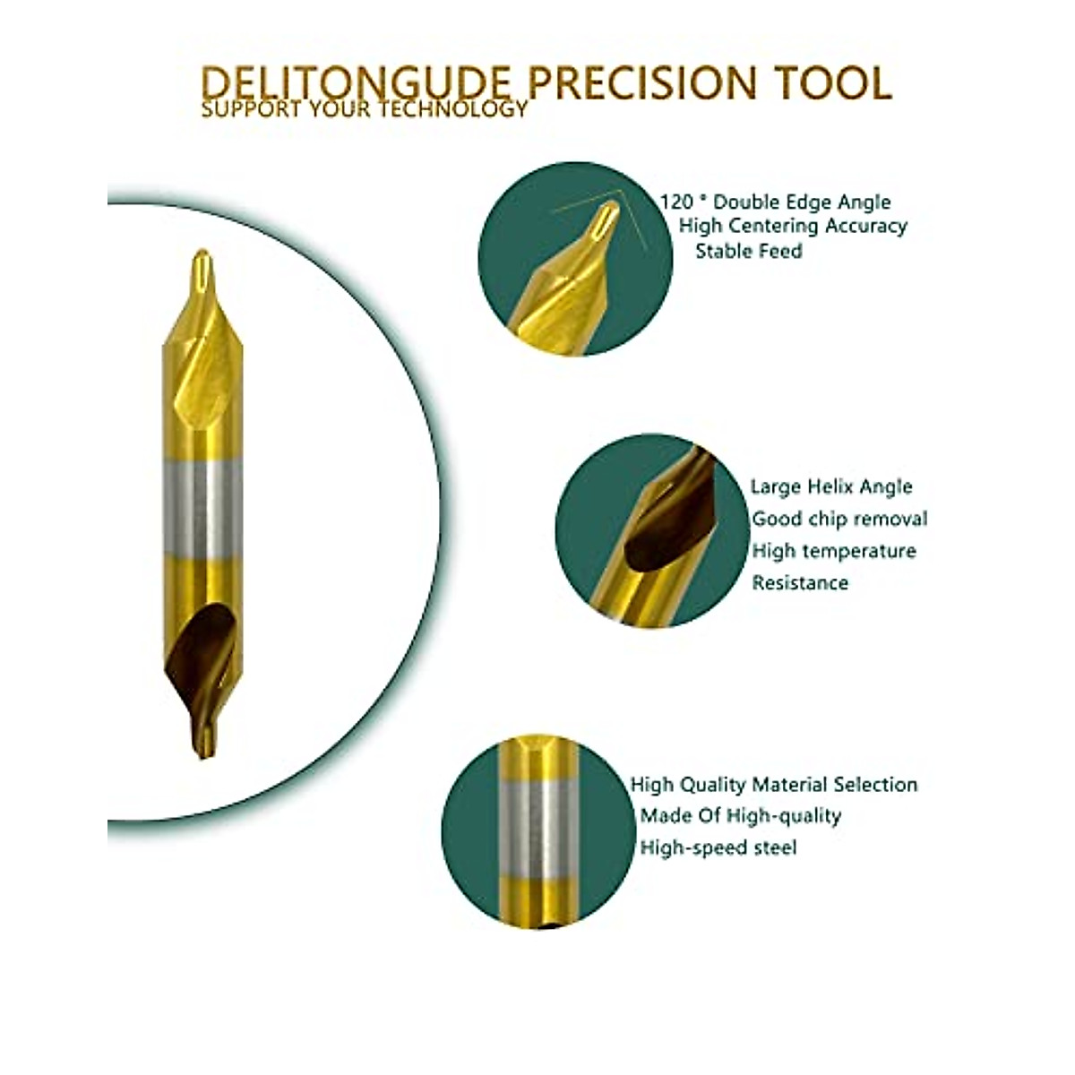 DelitonGude 10pcs of 3.0mm Center Drill Bits Set,High Speed Steel Titanium Coating Drill Bits Kit Countersink Tools for Spotting Lathe Metalworking(3.0mm)