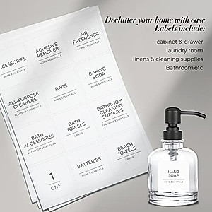 144 PCS Minimalist Laundry Room Labels Set, v2croft Water Resistant Stickers,Water/Oil Resistant Stickers for Laundry Room, Linen Closet Home Bathroom and The Beauty Organization（White)