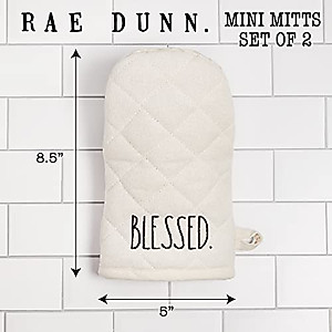Rae Dunn Mini Oven Mitts Heat Resistant, Quilted Cooking Gloves for Cooking, Grilling, Baking, Kitchen Décor, Home Essentials, Blessed, Cream