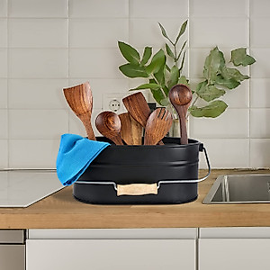 Utensil Caddy, Silverware Caddy Party, Silverware Caddy, Picnic Caddy, Flatware Caddy, Paper Plate Caddy, Galvanized Utensil Caddy, Metal Caddy, Outdoor Utensil Caddy - 13.5 Inches - Matt Black