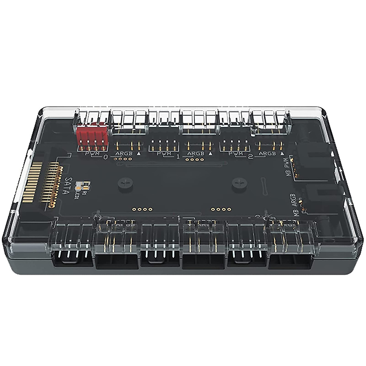 Masterfan Fan Hub ARGB 3 Pin PWM Hub 1 to 6 Port Addressable RGB Lighting with Magnetic backplane Splitter 5V/3PIN RGB Case Fan Hub