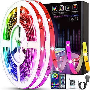 Tenmiro Led Lights for Bedroom 100ft (2 Rolls of 50ft) Music Sync Color Changing LED Strip Lights with Remote and App Control 5050 RGB LED Strip, LED Lights for Room Home Party Decoration