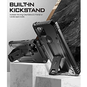 Poetic Revolution Series for Google Pixel 5 Case, Full-Body Rugged Dual-Layer Shockproof Protective Cover with Kickstand and Built-in-Screen Protector, Black