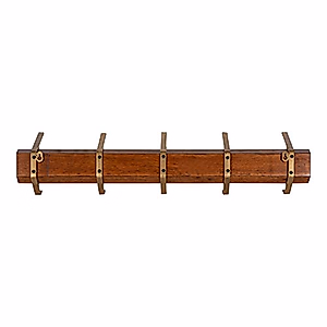 Kate and Laurel Rossmore Modern 5 Hook Shelf, Walnut and Gold, Mid-Century Coat Rack