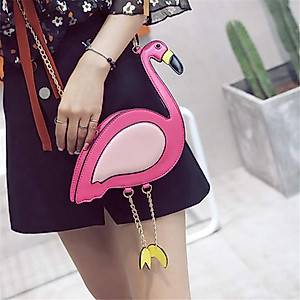 WILDFINDING Women Stylish PU Leather Cute Handbag Flamingo Crossbody bag, Red, 19cm