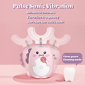 TUTULOO Electric Toothbrush for Kids 2-8 Years, IPX7 Waterproof, Easy to Clean U-Shaped Silicone Brush Head, Tooth Brush with 3 Modes for Girls(Pink)