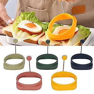 Fdit 5 PCS Silicone Double Sided Egg Frying Rings Quadrate Round Dual Use Omelet Mold with Heat Insulation Handle Creative Cooking Mold