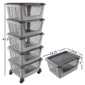 Yesdate 5-Pack Large Stackable Storage Bins, Plastci Stacking Baskets for Organizing Food