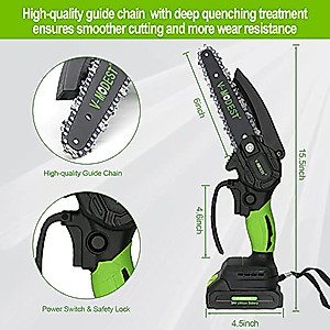 6 inch Mini Chainsaw Cordless, V-MODEST Upgraded Portable Handheld Electric Chain Saw Powered by 2 * 24V Rechargeable Battery, Small Chainsaw with Security Lock for Tree Branches Wood Cutting