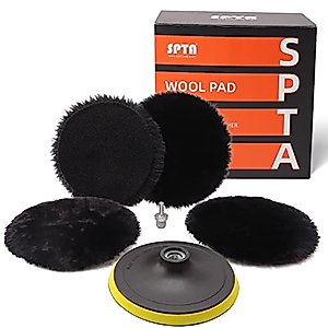 Wool Polishing Buffing Pad, SPTA 6 Pcs 6 Inch 150mm Polishing Buffing Wheel for Drill Buffer Attachment with 5/8"-11 Drill Adapter Compound Cutting & Polishing for Car Polisher
