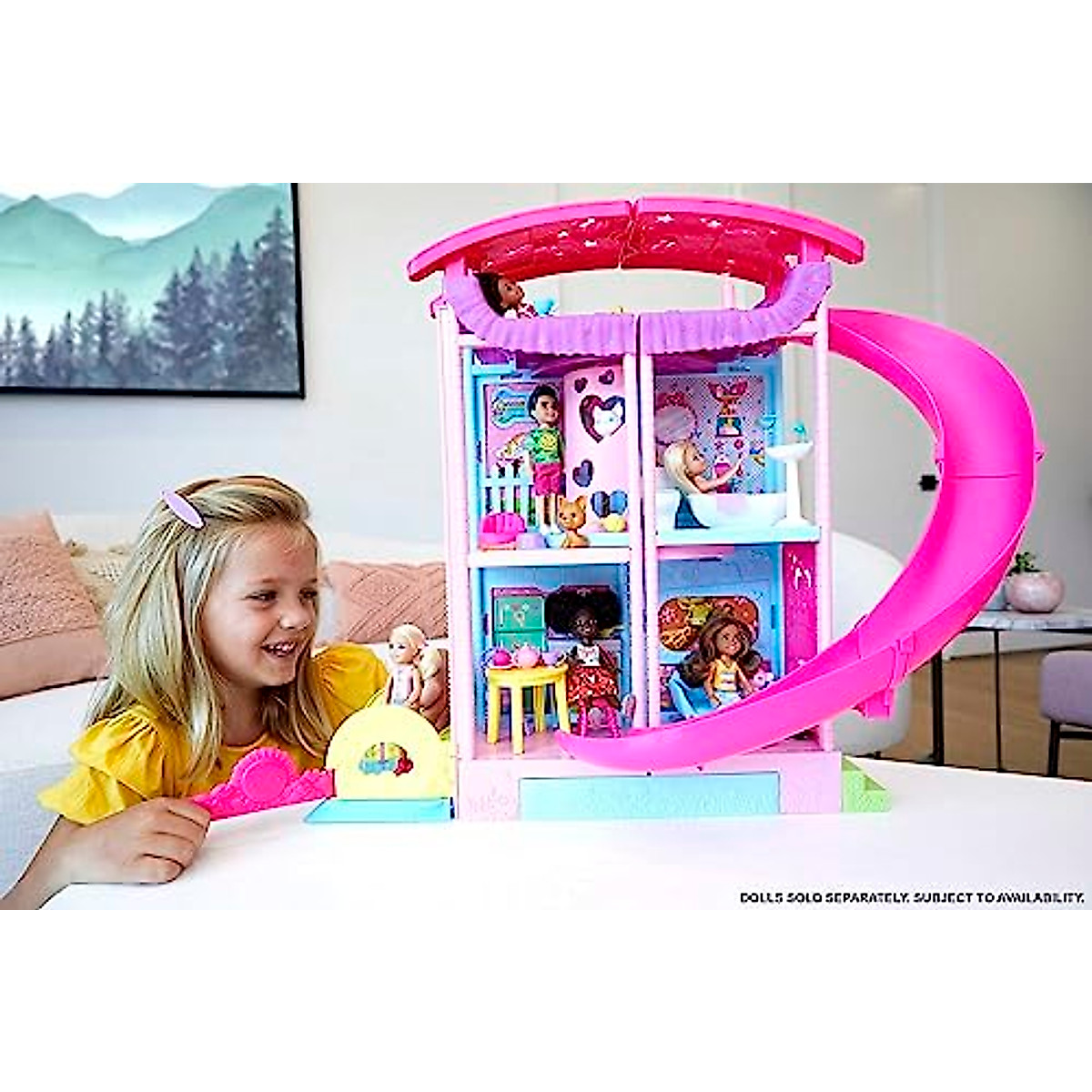Barbie Dollhouse, Chelsea Playhouse with Transforming Areas & 20+ Pieces, Includes 2 Pets, Pool, Furniture & Accessories (Amazon Exclusive)
