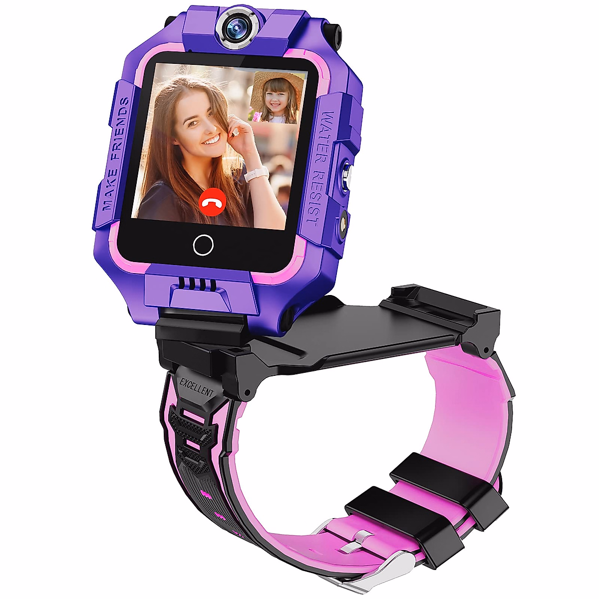 OKYUK 4G Kids Watch Phone T10, Funny 360° Rotation Screen Dual Camera Smart Watch for Boys Girls, IP67 Waterproof, 2-Way Calls, GPS, SOS, Video Calls, Remote Control, Pedometer Smartwatch (Purple)