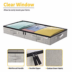 Under Bed Storage Containers,Underbed Storage 4.5 Inches Low Profile with Sturdy Sidewalls/Bottom for Clothes, Blanket, Pillows and Shoes,Storage Organizer with Lids, Under the Bed Storage Bags 2Pack