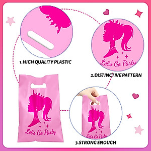 Lcnjscgo 50 PCS Hot Pink Princess Party Gift Bags Princess Bachelorette Party Favors Bags for Kids Pink Girls Princess Birthday Party Supplies Decorations Pink Plastic Bags Snack Goodie Bags