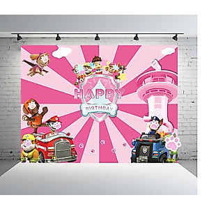 Pink Dog Birthday Party Decorations, Paw Theme Party Supplies Set for Girl’s/Boy’s with Balloons Garland kit, Pink Dog Backdrop, Dog Foil Balloons (PINK-A)