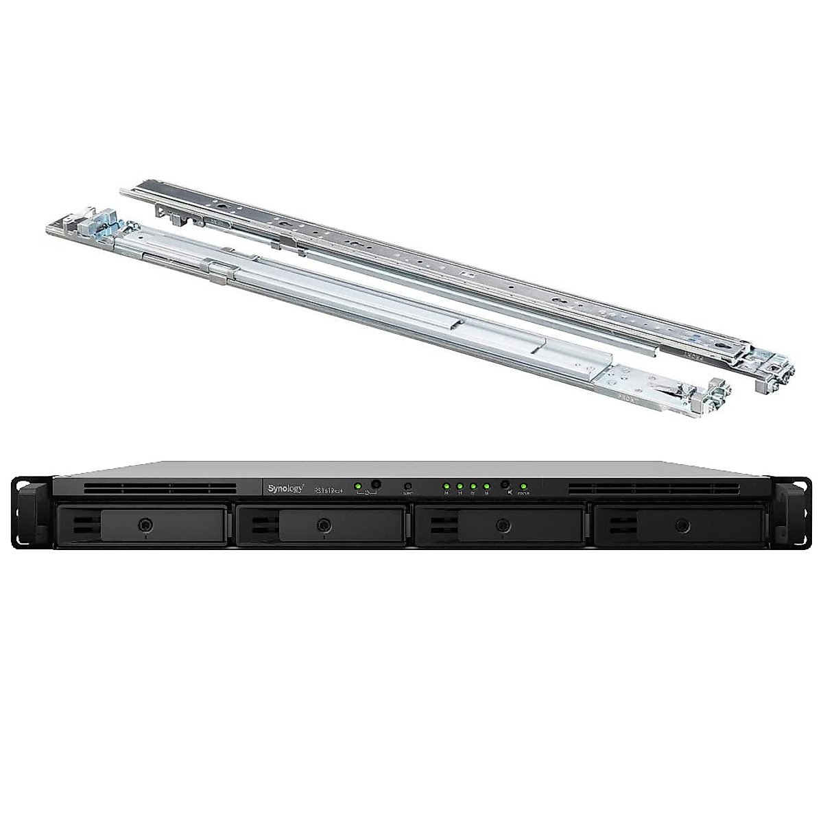 Synology RackStation RS1619xs+ NAS Server with Xeon 2.2GHz CPU, 64GB Memory, 16TB SSD Storage, 1TB M.2 NVMe SSD, 4 x 1GbE LAN Ports, DSM Operating System Bundle with Rail kit