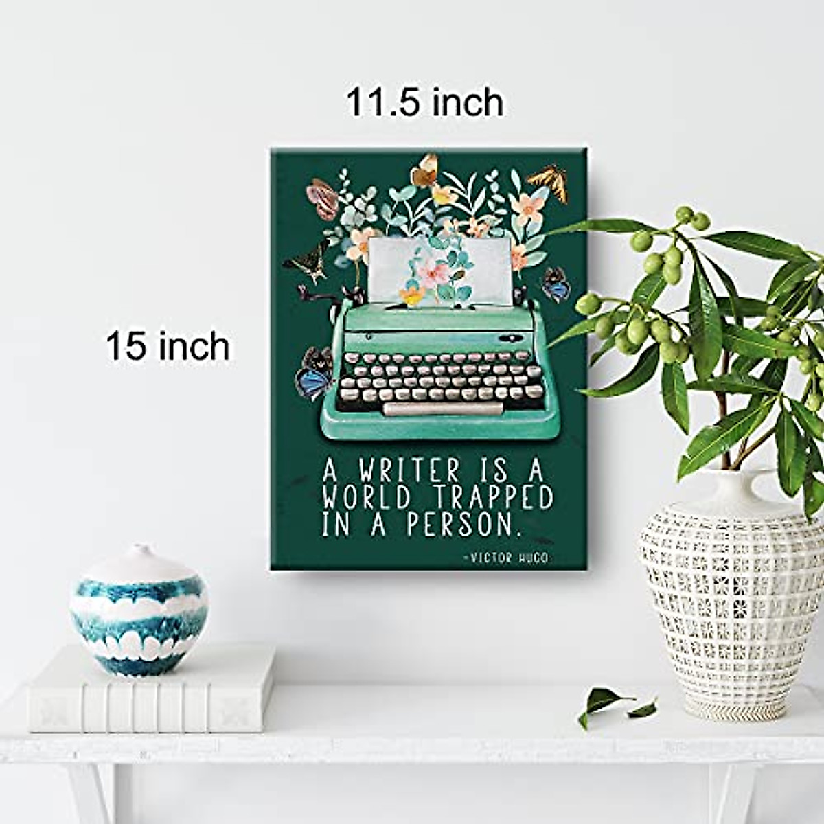 Writer Wall Art a Writer is a World Trapped in a Person Canvas Painting Prints for Home Wall Decor Framed Reading Books Artwork Gifts(12x15 Inch)