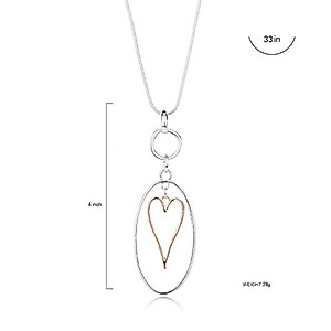 welbijoux Necklaces for Women Heart Pendant Long Sweater Layered Y Statement Lariat Silver Rose Gold Chain Necklace with Gifts Box (Rose Gold)