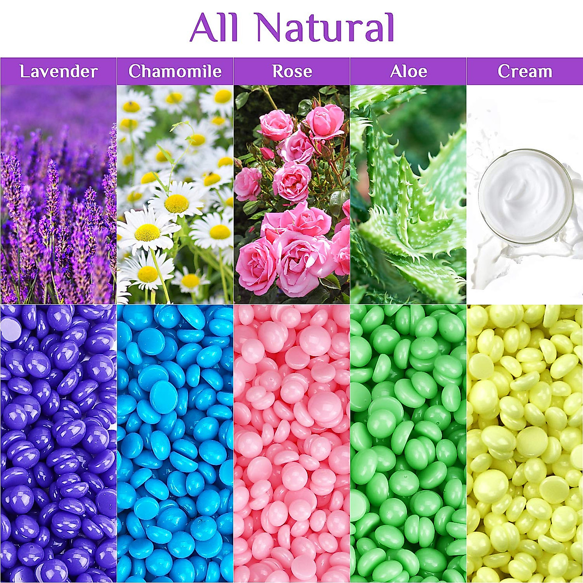 Nivlan Waxing Kit for Women 5 Hard Wax Beans and 30 Wax Applicator Sticks, Black, No Chemical Smell