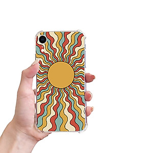 Flincloit Retro 70s Sun Rays Case Compatible with iPhone XR, Groovy Orange Pink Yellow Green Waves Case for iPhone XR for Men and Women, Unique Soft TPU Bumper Case Cover