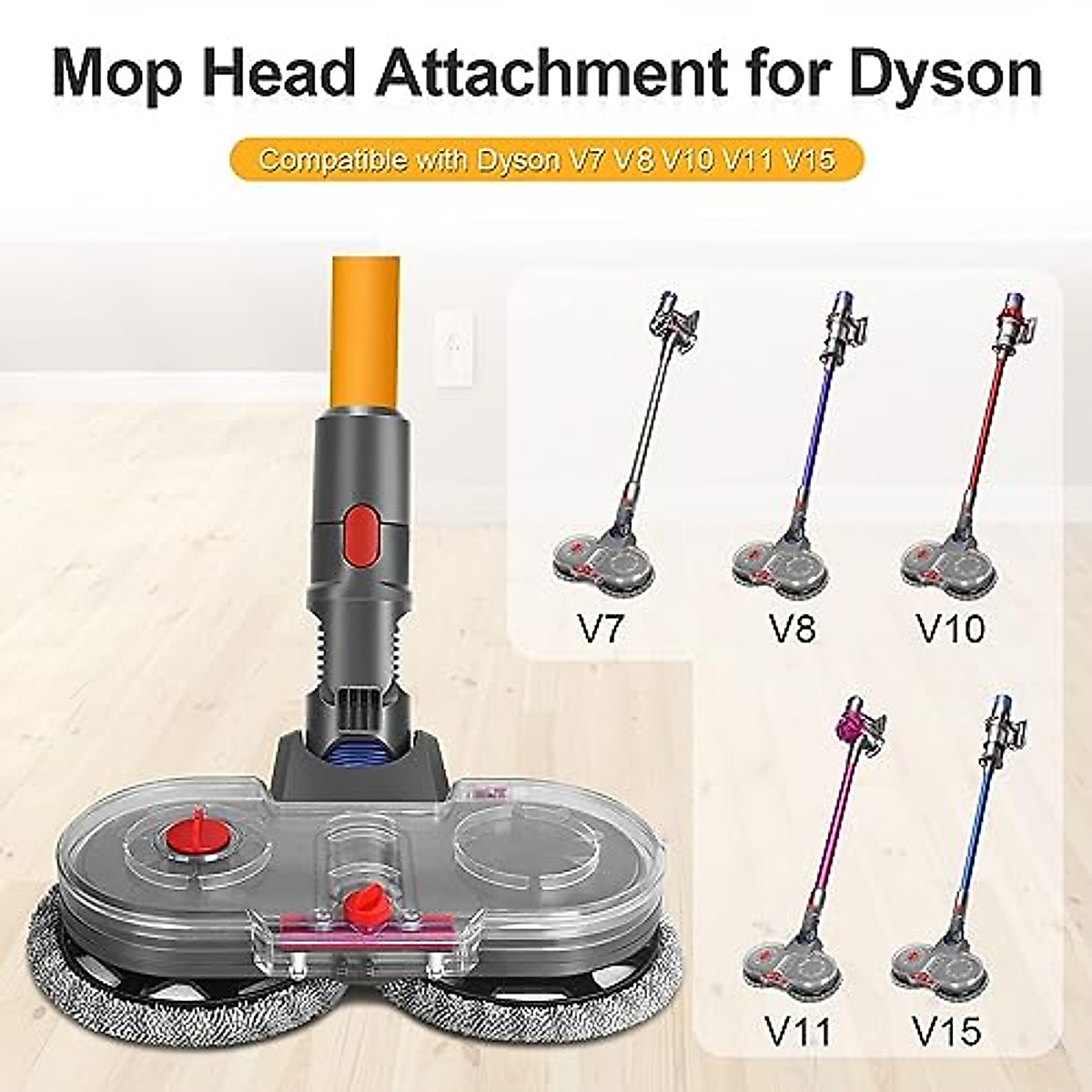 RUKHOOL Electric Mop Head Attachment for Dyson V15 V11 V10 V8 V7 Vacuum Cleaner Parts Spin Mop Replacement with 8 Washable Mop Pads 1 Water Tank