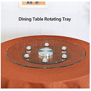 Hermsi 80 cm (30 inch) Extra-Large Lazy Susan Turntable, Round Tempered Glass Tabletop Rotating Serving Tray for Dining Table, Anti-tilt Auxiliary Wheels