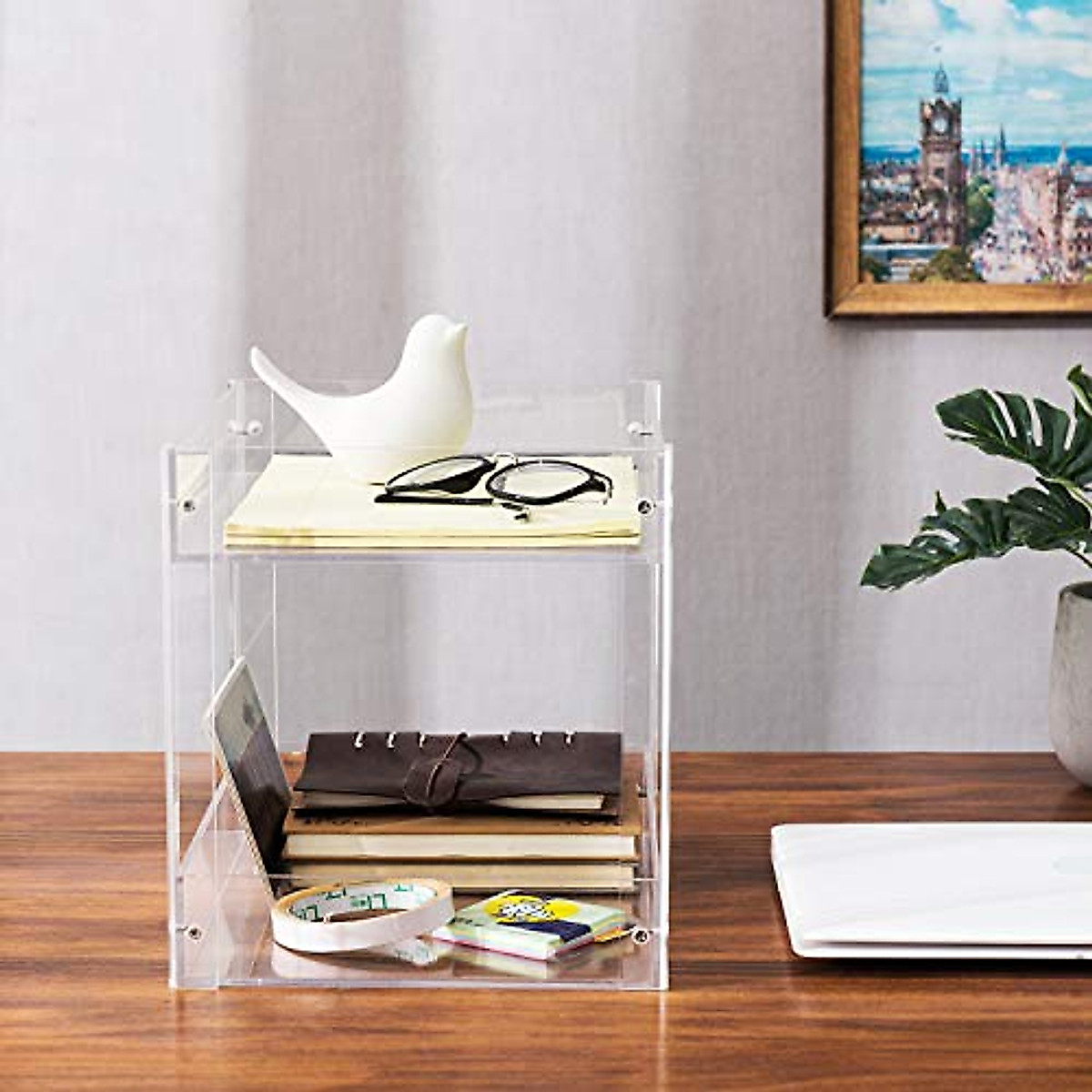MyGift 2-Tier Clear Acrylic Desk Organizer Document Tray, Home Office Desktop Paper Tray