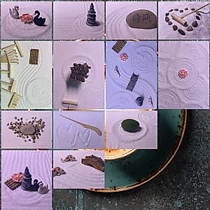 Ostranenie The Life Zen Garden Time, 11.8x8 inch Mini Zen Garden for Desk with Large Tray, 6-Rake Tool Set, and More Accessories for Relaxing Fidgeting, Enchanting Japanese Room Decor