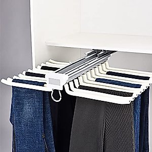 Pull Out Trousers Rack 22 Arms Steel Pull Out Pants Rack Pants Hanger Bar Clothes Organizers for Space Saving and Storage