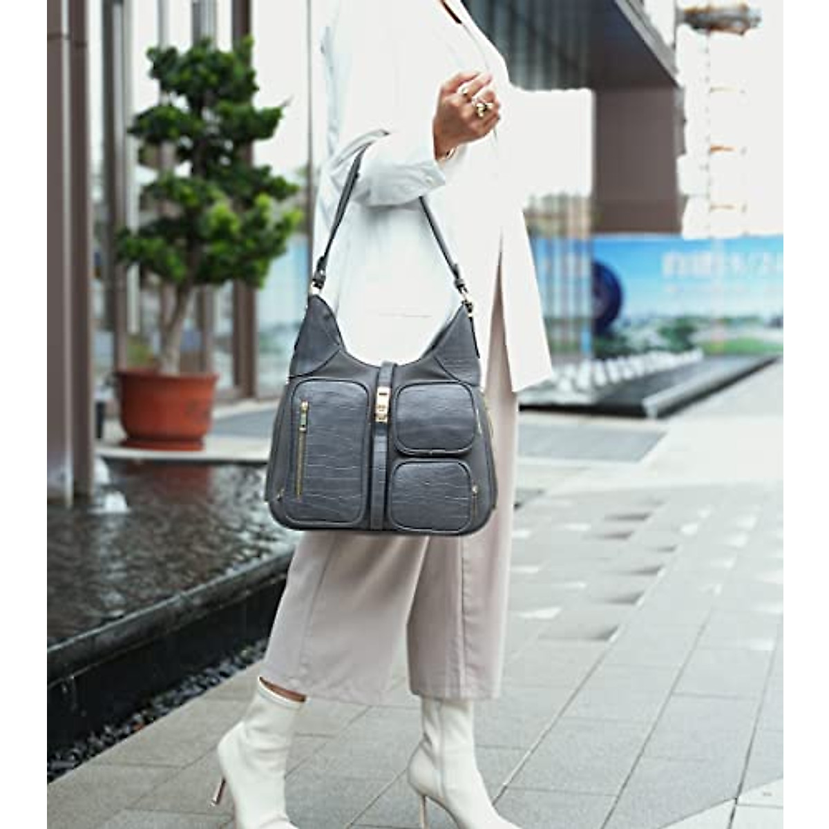 MKF Collection Shoulder Bag for Women, Handbag Purse Top-Handle Hobo Bag Crocodile-embossed Vegan Leather Purse