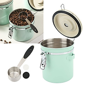 Stainless Steel Coffee Canister with Scoop, Vacuum Coffee Bean Storage Container for Ground Coffee, Whole Beans (1.5L)