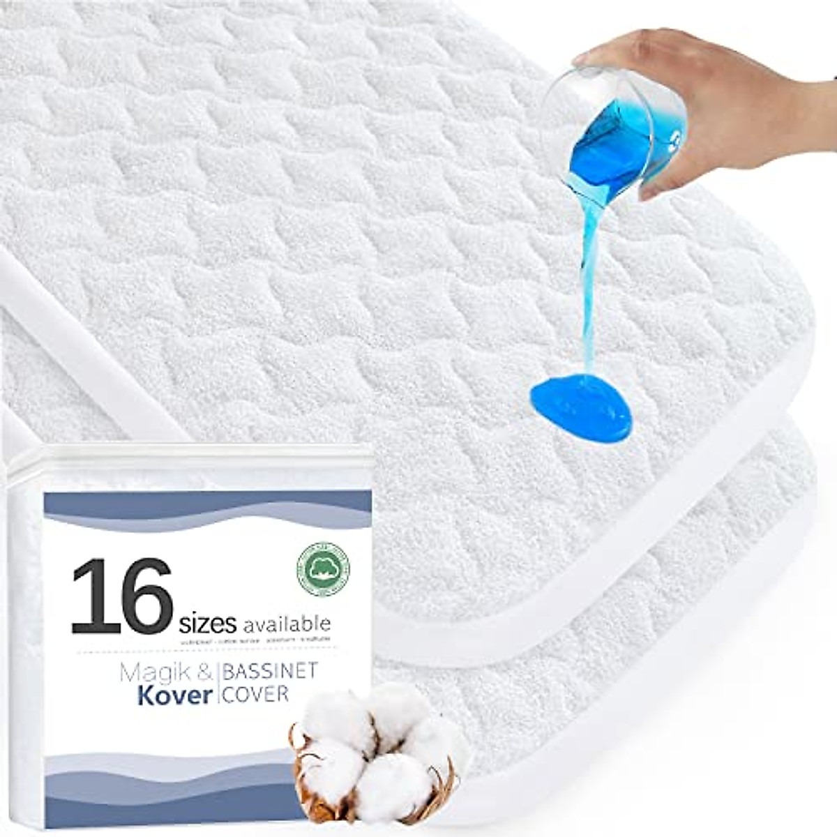 Bassinet Mattress Pad 33" x 20" - Fit for Mika Micky, Koola Baby, ANGELBLISS, Dream On Me, Papablic, AMKE, Baby Delight Bedside Bassinet, Waterproof Bassinet Mattress Protector, Cotton Terry Surface